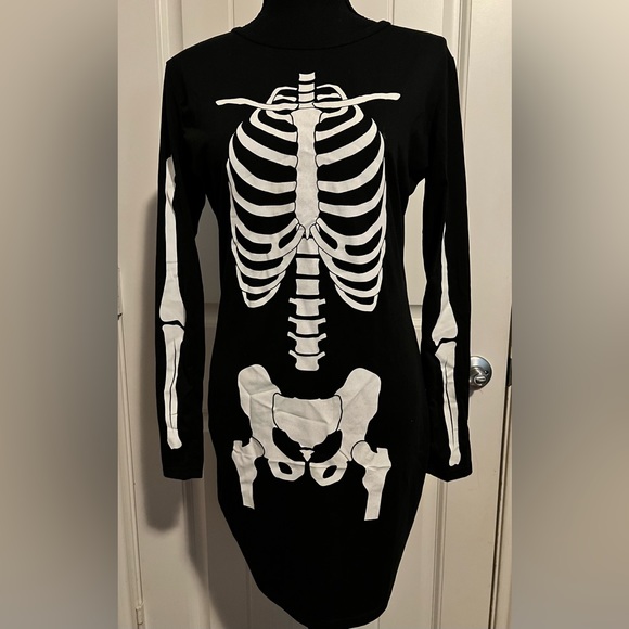 Dresses | Womens Halloween Costume Skeleton Dress Long Sleeves Stretchy ...